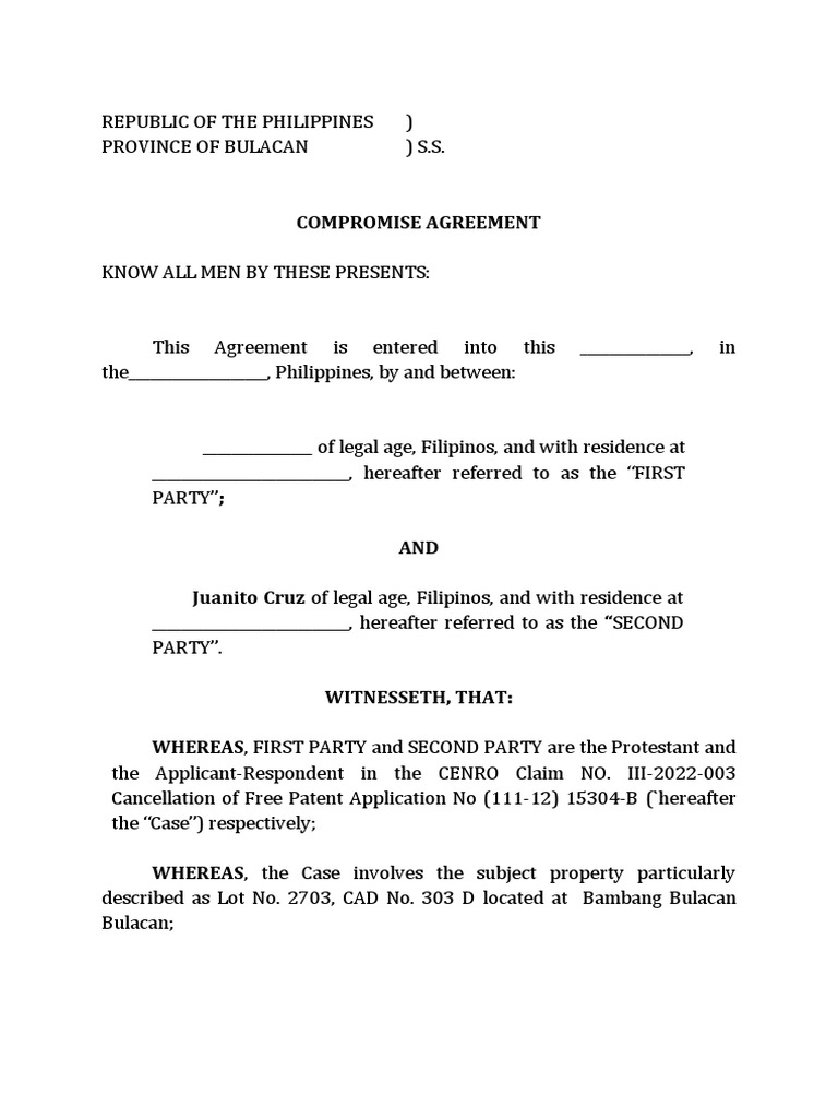Compromise Agreement (50 50 Title) | PDF | Private Law | Civil Law (Common Law)