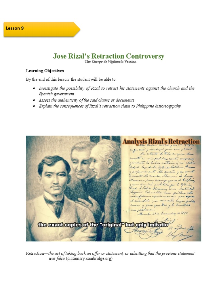 Week 9 Lesson 9 Jose Rizal Retraction Controversy | PDF | Eucharist