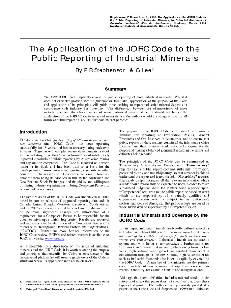 The Application of The JORC Code | PDF | Minerals | Mining