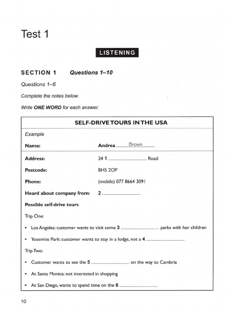 Cambridge IELTS Listening. Test 1 | PDF