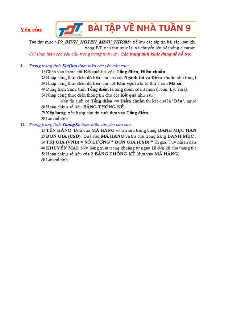 Bai Tap Ve Nha Tuan 9 | PDF