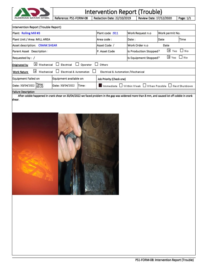 FORM 08 - Intervention Report - CRANK SHEAR - Copie - Copie | PDF