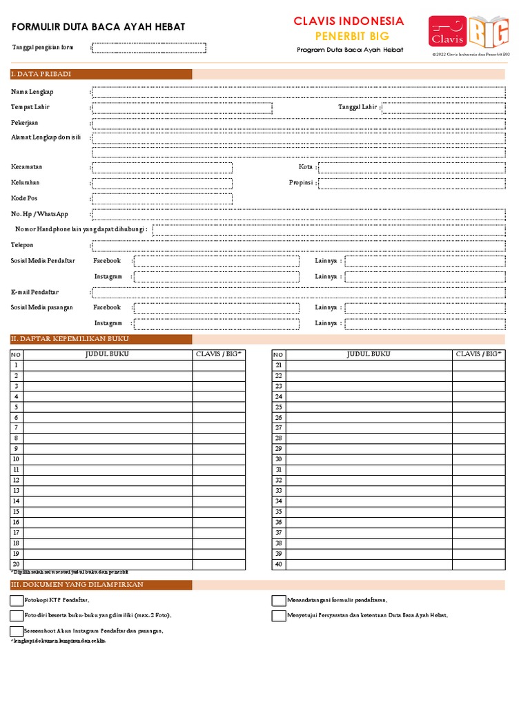 Draft Formulir Dan SK Duta Baca Keluarga Ayah Hebat Clavis Indonesia Revisi 2 PDF | PDF