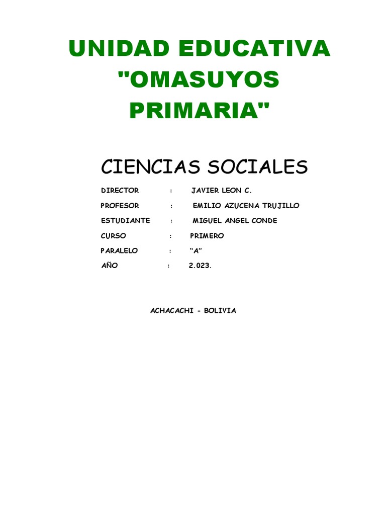 Unidad Educativa "Omasuyos Primaria": Ciencias Sociales | PDF