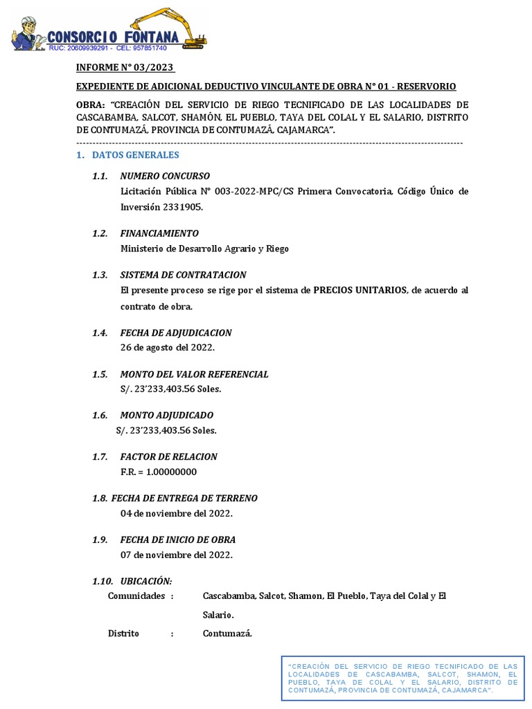 3.informe Residente Adicional Deductivo Vinculante N°1 | PDF | Presupuesto