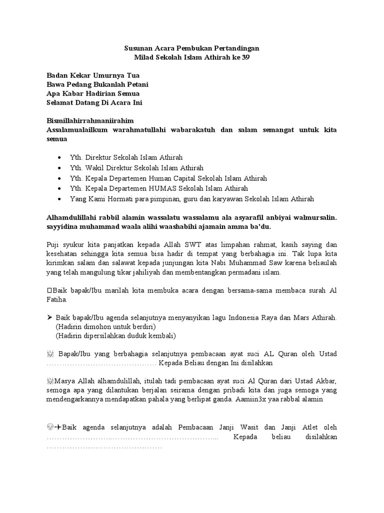 Naskah MC Pembukaan Milad | PDF