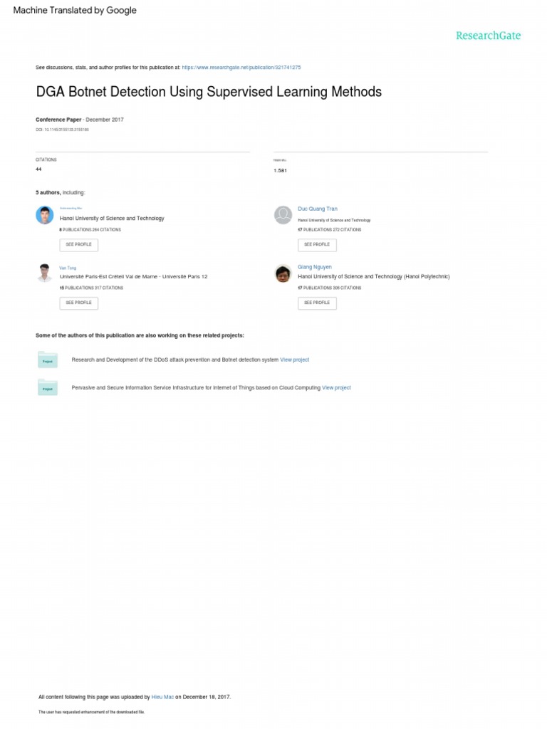 Dga Botnet Detection Using Supervised Learning Methods 1 Pdf