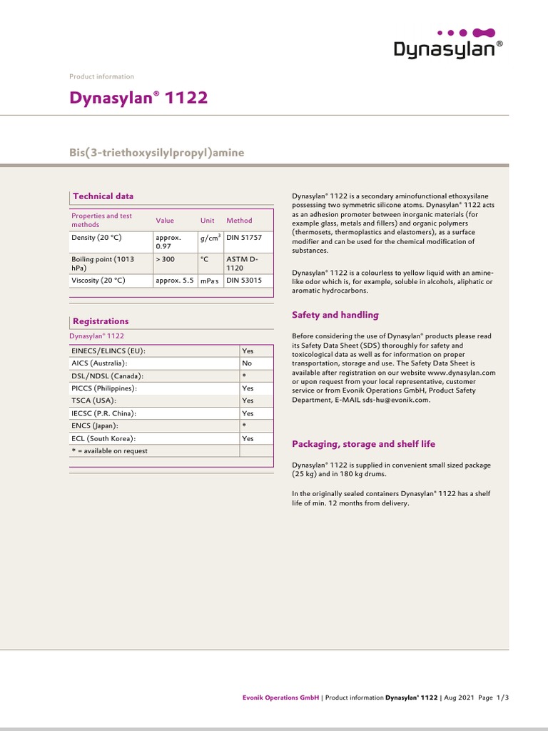 Dynasylan 1122 | PDF | Polymers | Epoxy