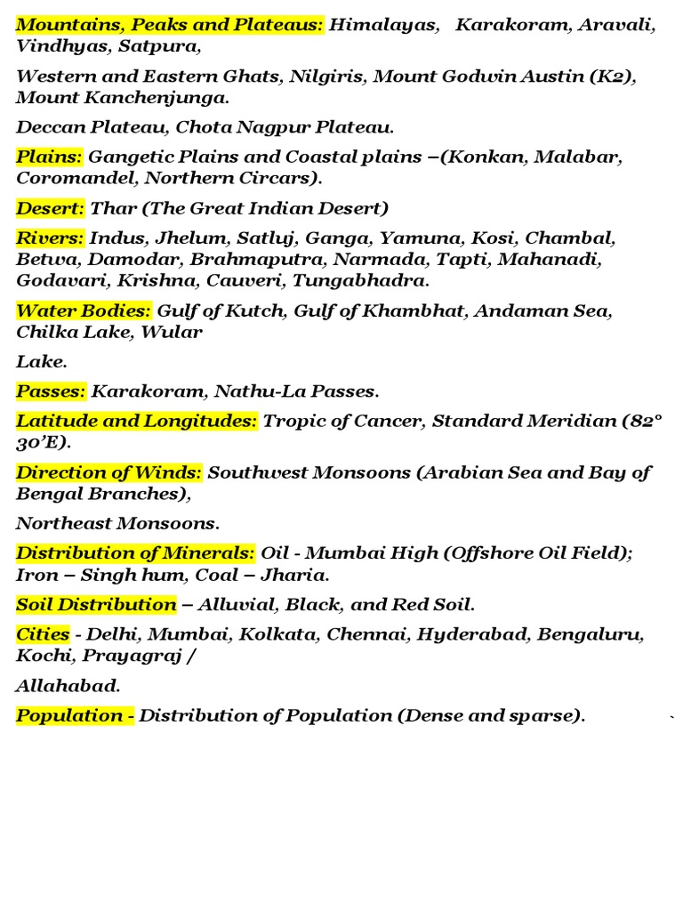 Indian Geography Map Marking Guide | PDF | Physiographic Divisions ...