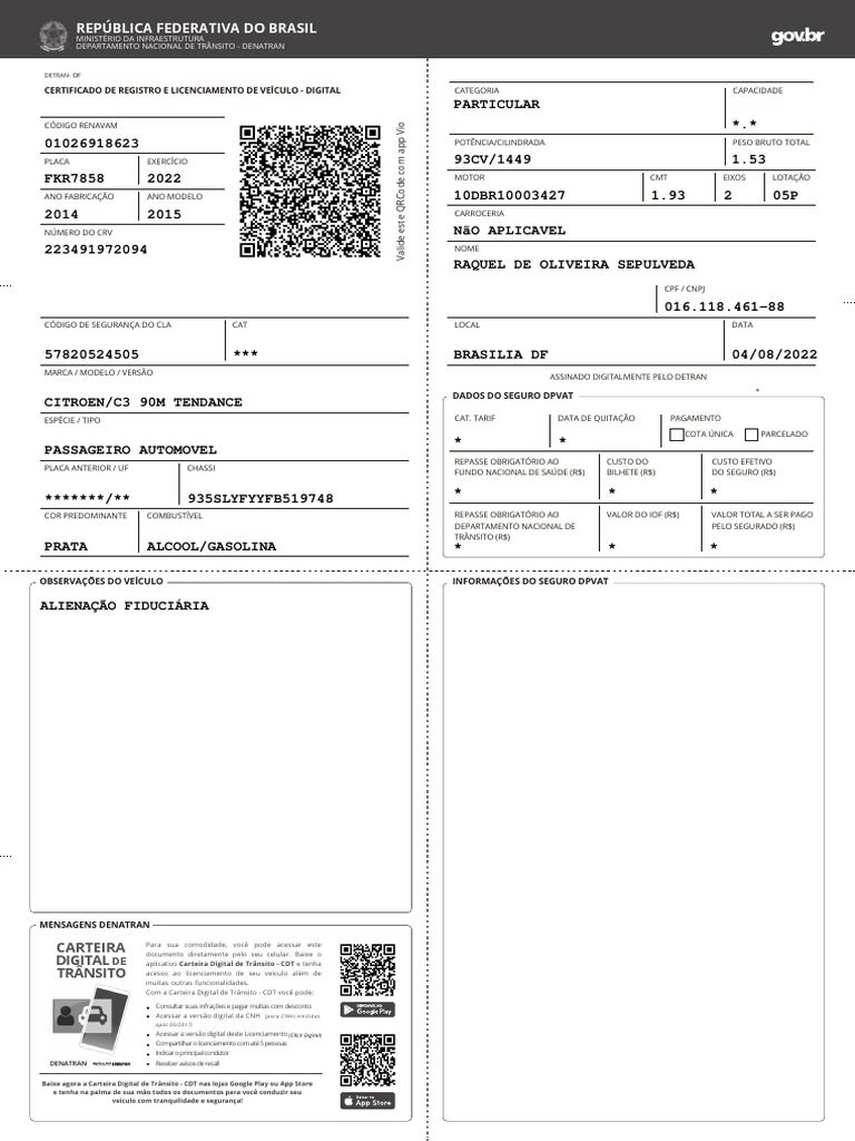 CRLV PDF | PDF | Carteira de Motorista | Veículo motorizado