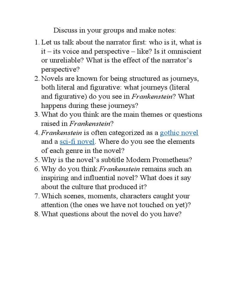 Frankenstein Worksheet | PDF