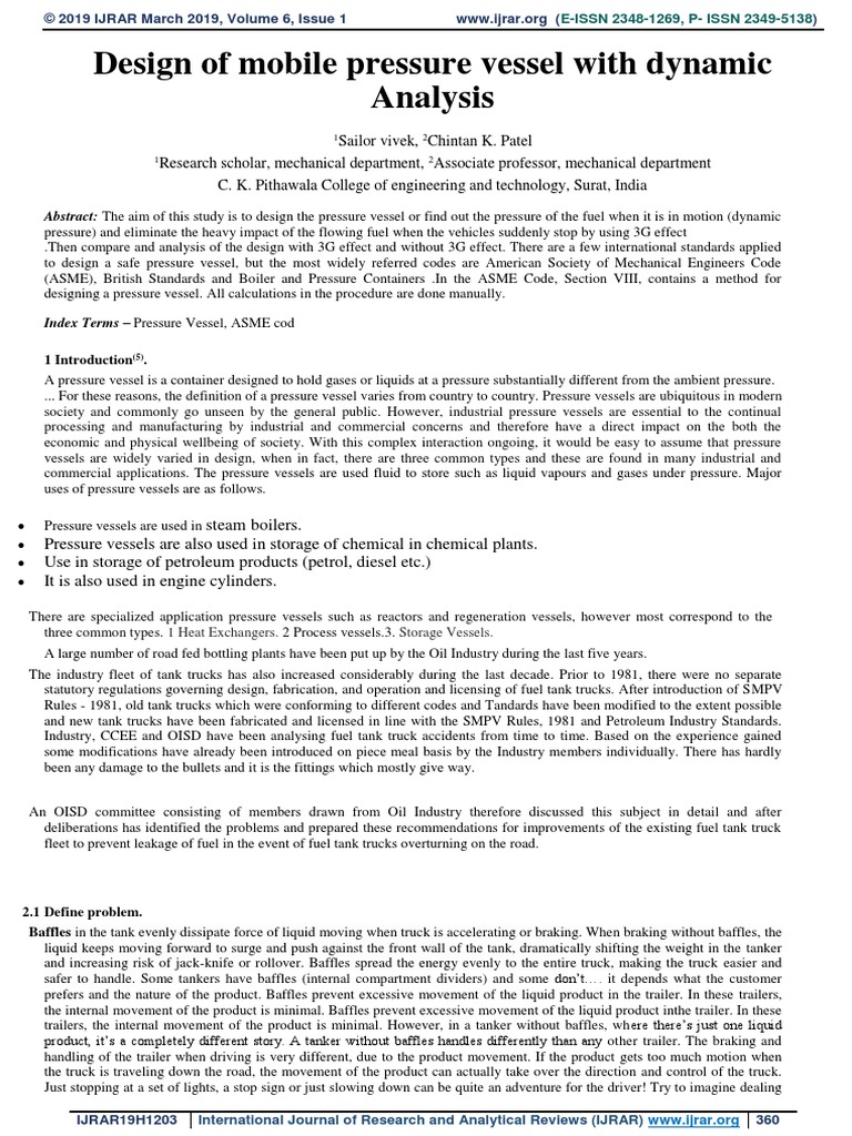 Design of Mobile Pressure Vessel With Dynamic Analysis | PDF | Stress ...