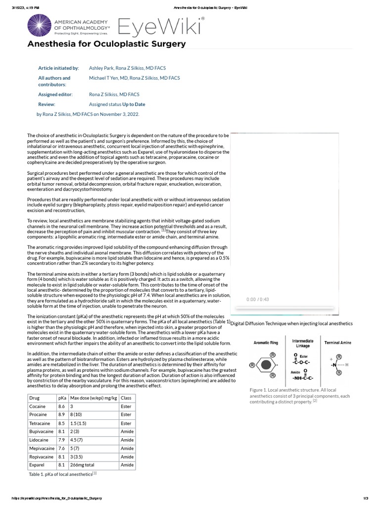 Anesthesia For Oculoplastic Surgery - American Academy of Ophthalmology | PDF | Anesthesia ...