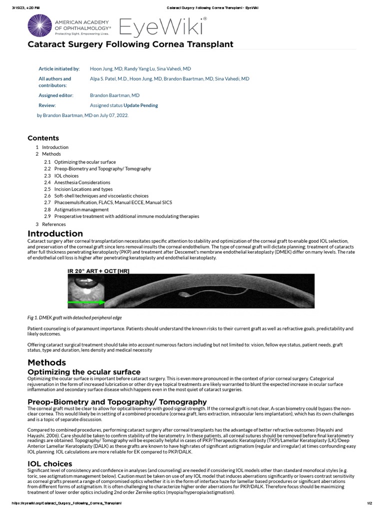 Cataract Surgery Post-Corneal Transplant | PDF | Cornea | Medical ...