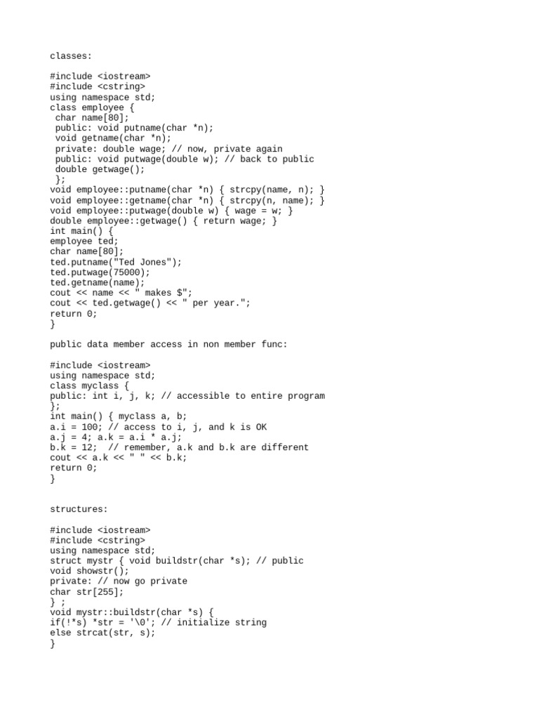 Classes And Objects Examples C Pdf Class Computer Programming C