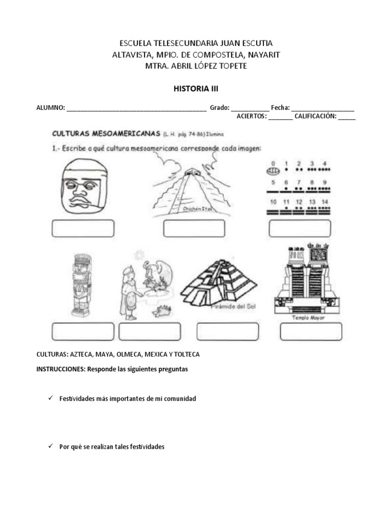 Examen Historia-Tercer Grado | PDF