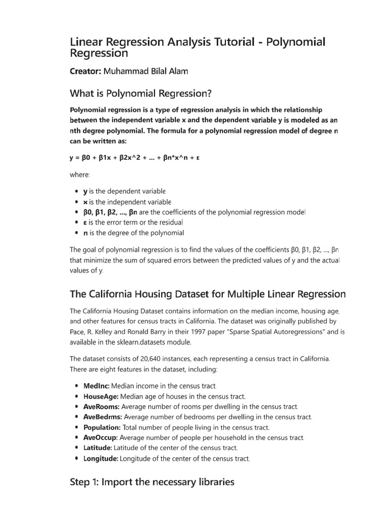 Linear Regression Analysis - Polynomial Regression | PDF
