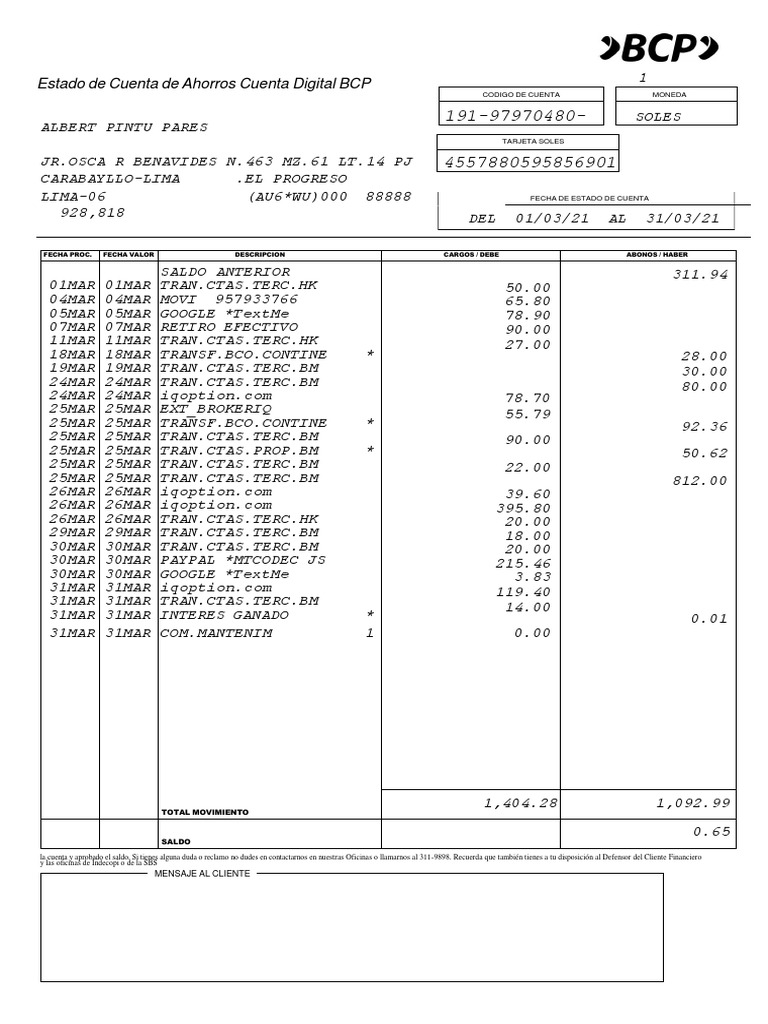 EECC MARZO BCP Albert | PDF