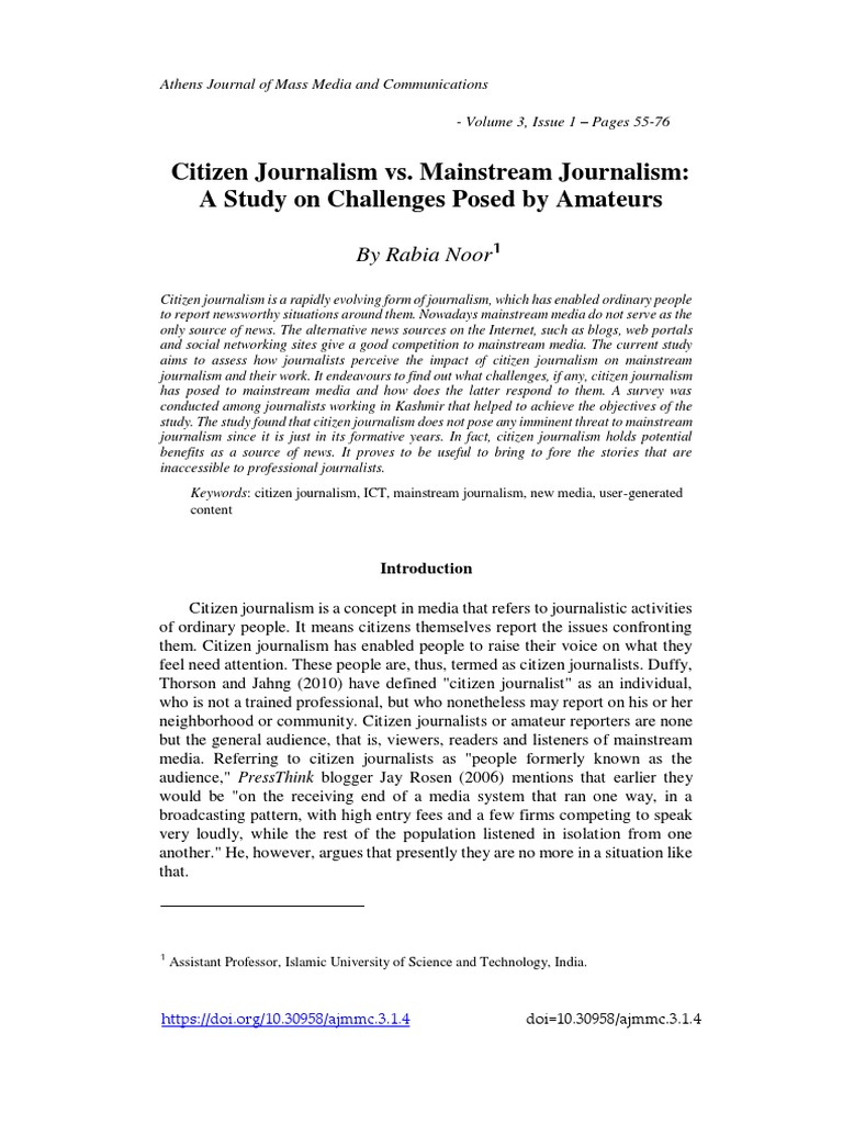 Citizen Journalism VS Mainstream Journalism | PDF | Journalism | Mass Media
