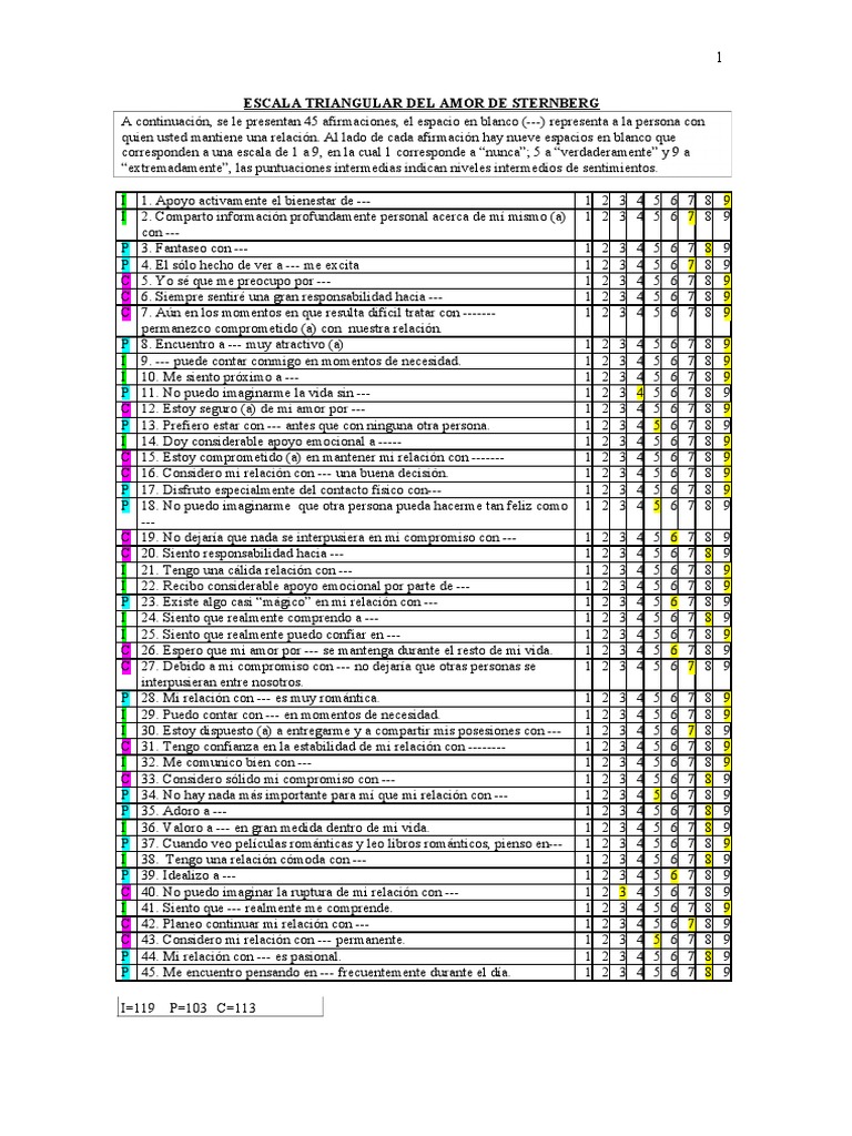 Escala Triangular Del Amor de Sternberg - Examen | PDF | Amor