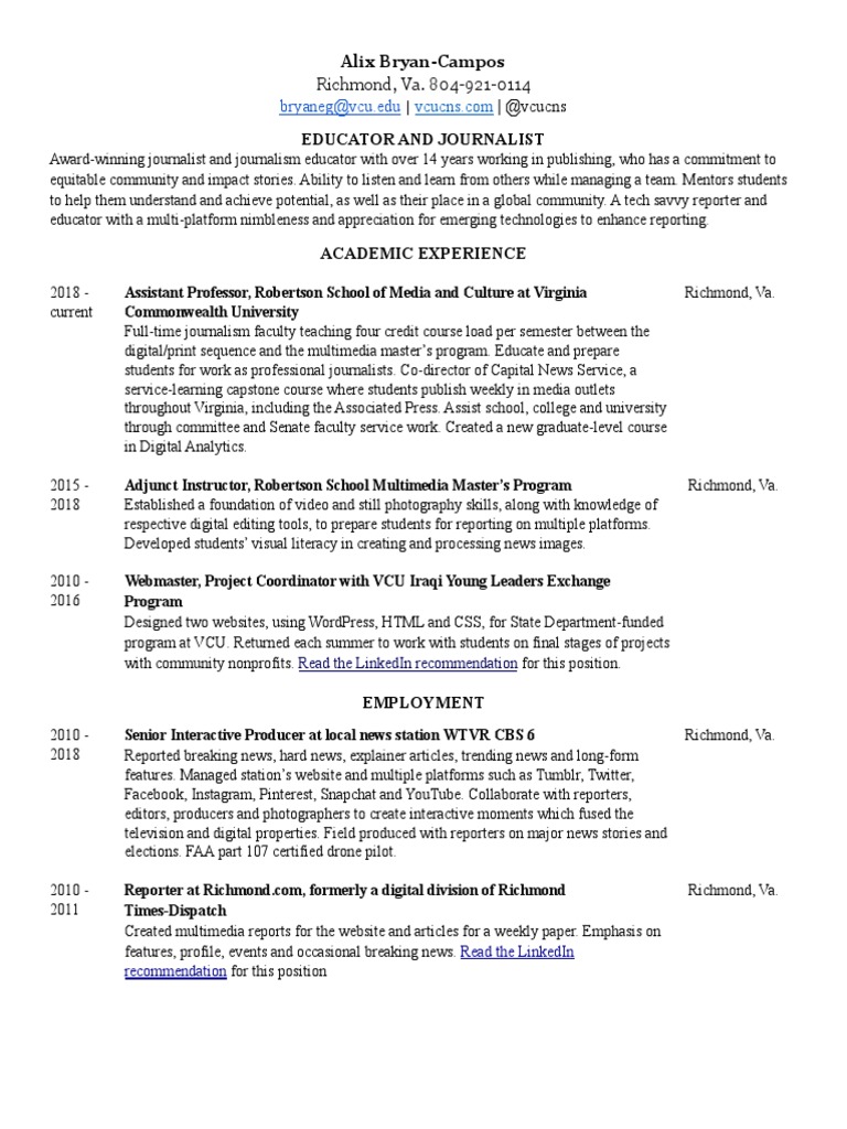 Alix Bryan-Campos CV | PDF | Multimedia | Journalism