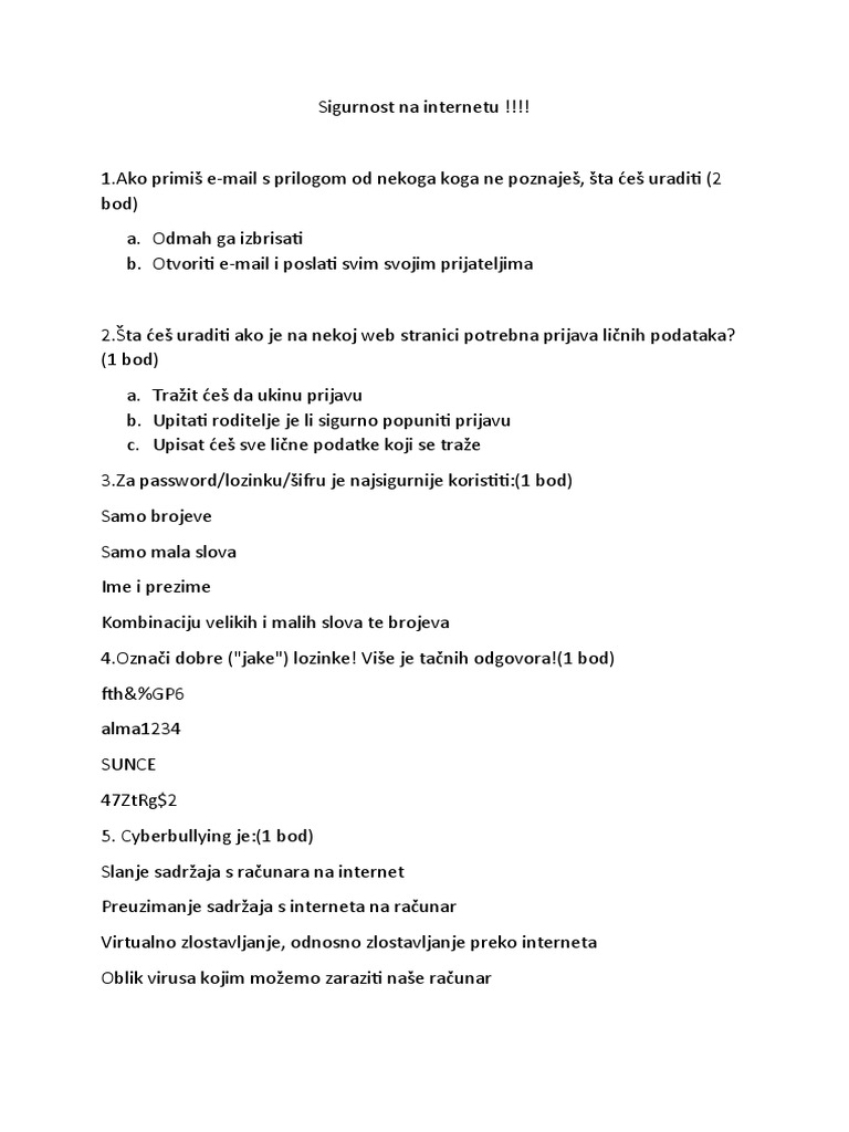 Sigurnost Na Internetu Kviz | PDF