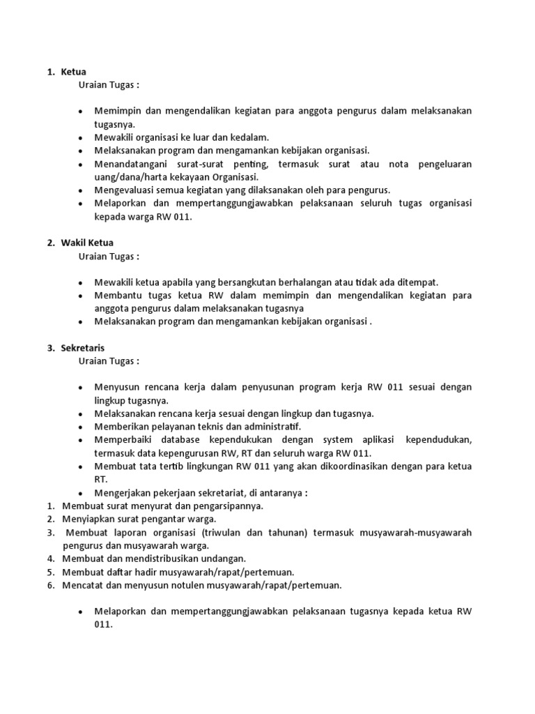 Tugas dan Struktur Pengurus RW 011 | PDF