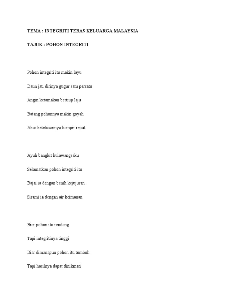 SAJAK Pohon Integriti | PDF