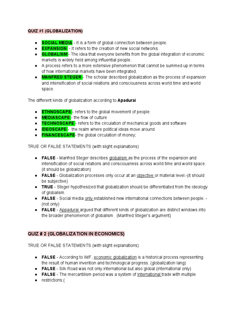 Ge 4 Quiz Compilation | PDF | Globalization | Neoliberalism