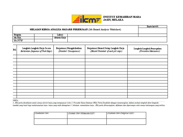 Borang Job Hazard Analysis (JHA) | PDF