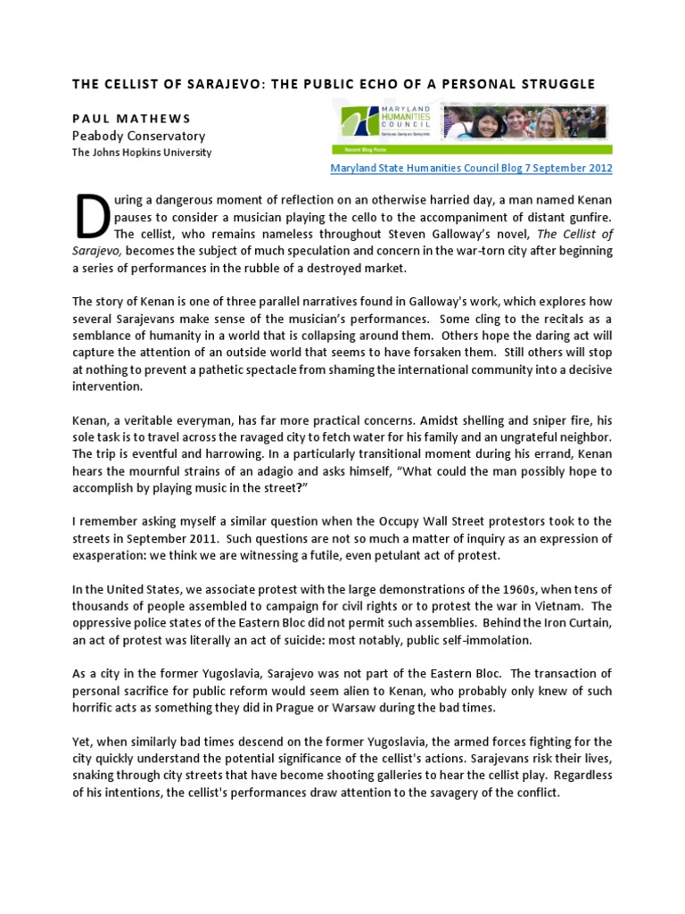 The Cellist of Sarajevo The Public Echo | PDF