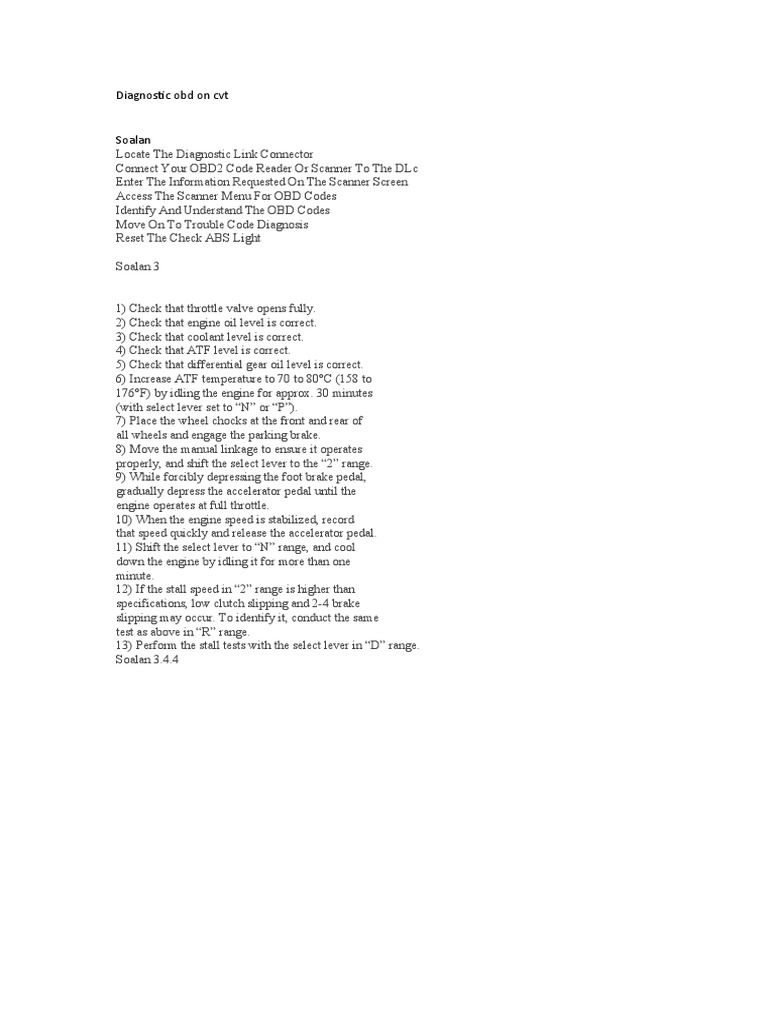 OBD Diagnostic Codes CVT Transmission | PDF