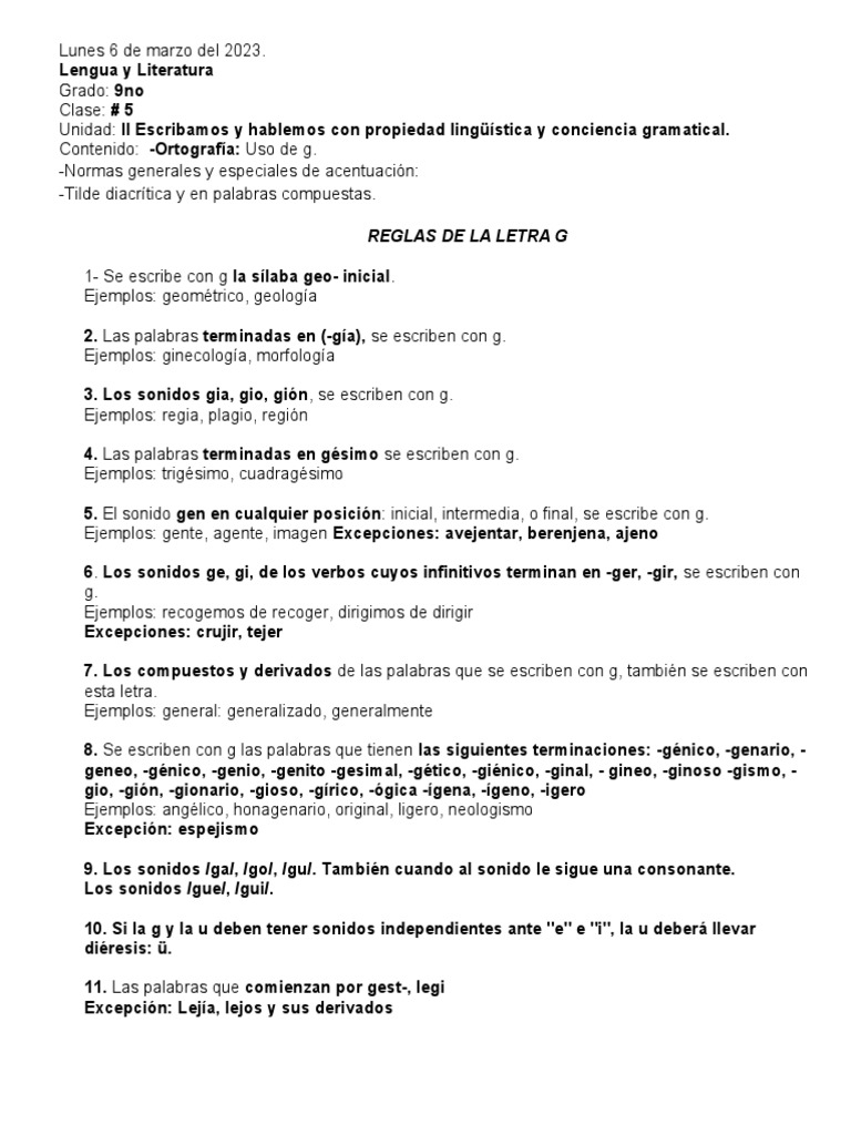 EL USO DE G 9no Grado | PDF | Lingüística | Morfología Lingüística