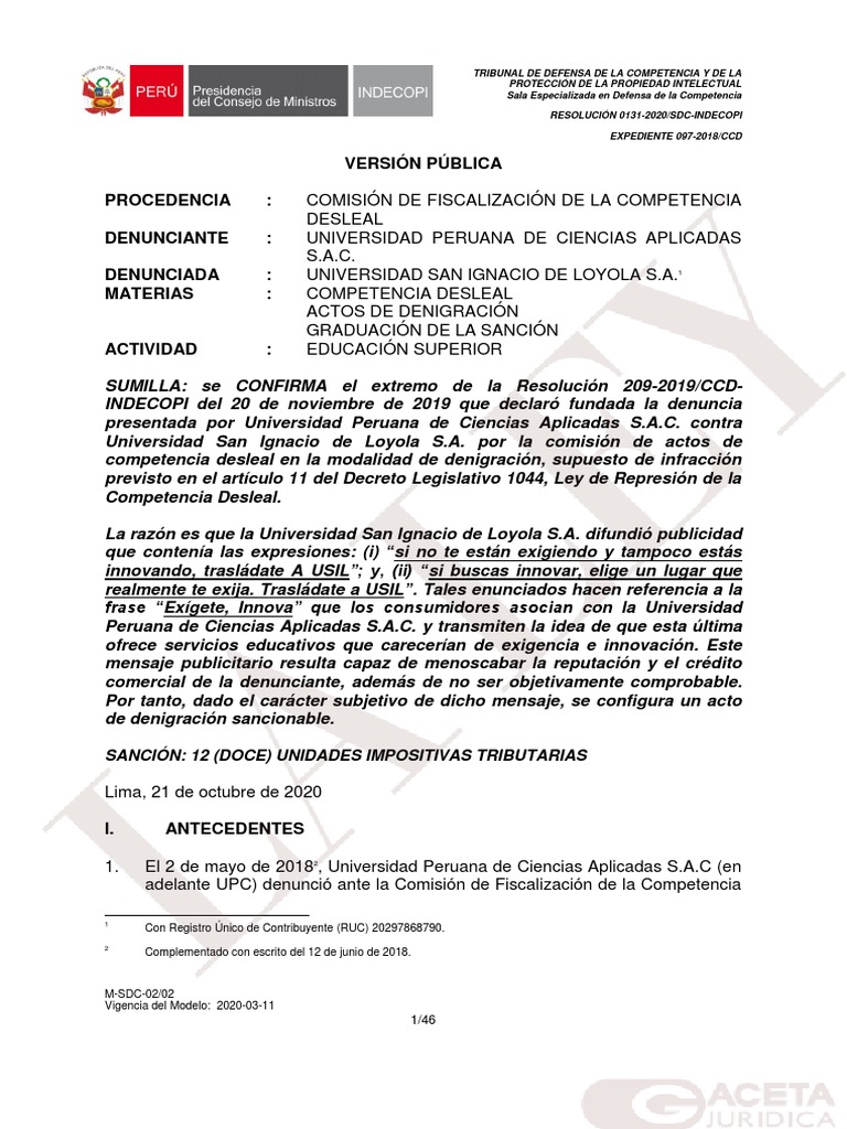 UPC VS. USIL: Actos de Denigración Por Publicidad | PDF | Publicidad ...