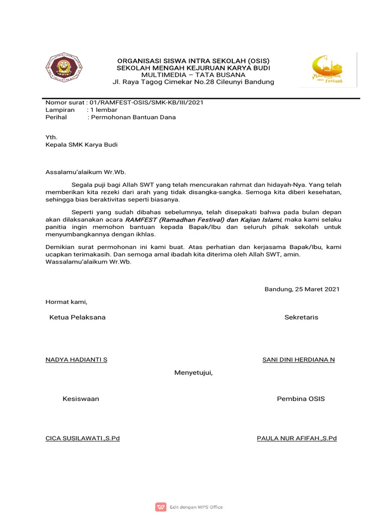 Surat Permohonan Dana Kegiatan | PDF