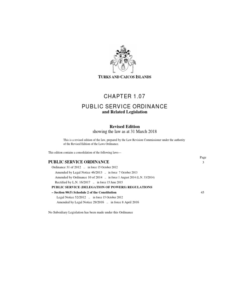 Turks and Caicos Public Service Law | PDF | Law