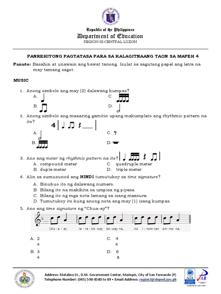 RDA Finalized Mid Year Assessment MAPEH 4 PDF | PDF