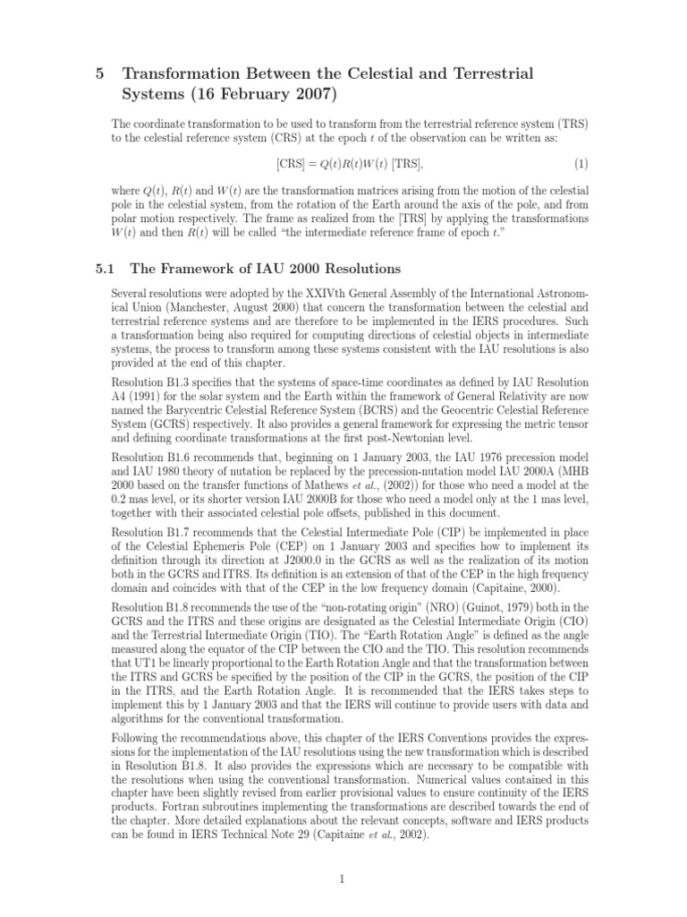 Transformation Between Celestial and Terrestrial Systems | PDF | Celestial Mechanics | Classical ...