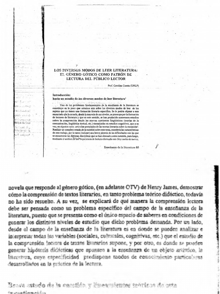 Los Diversos Modos de Leer Literatura: El Género Gótico Como Patrón de ...
