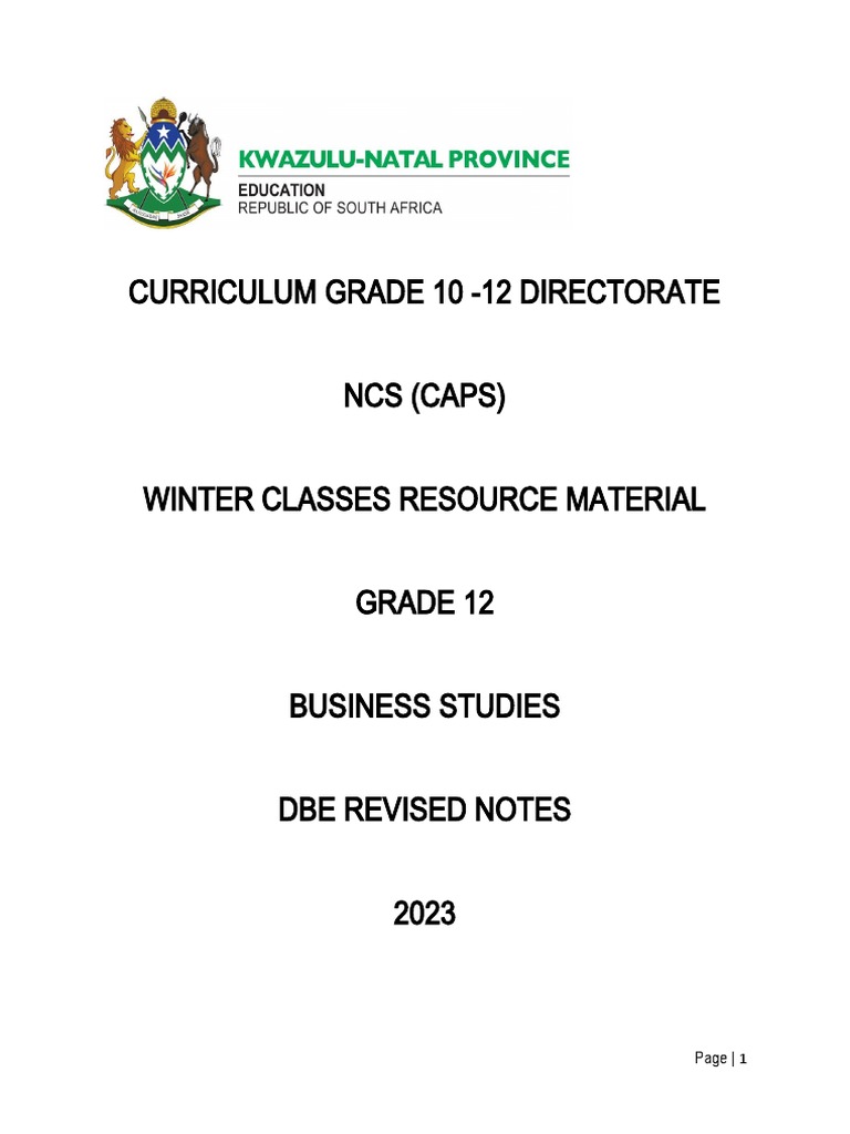 2023 Revised Grade 12 BSTD Dbe Notes | PDF | Employment | Labour Law