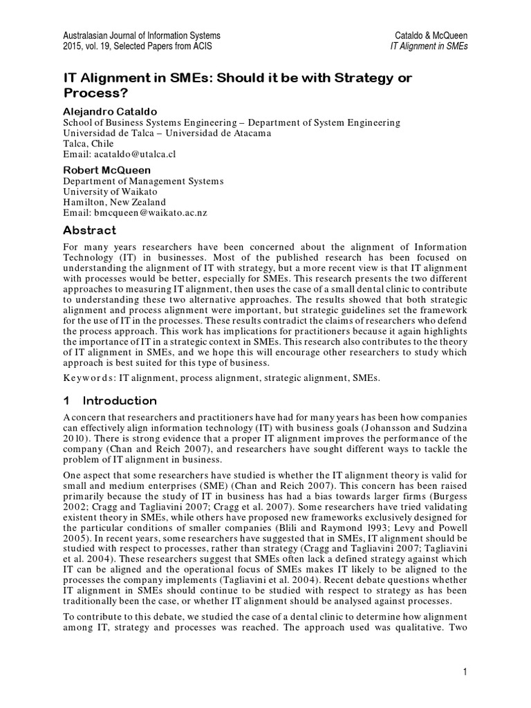 IT Alignment in SMEs Should It Be With Strategy or PDF | PDF | Small ...