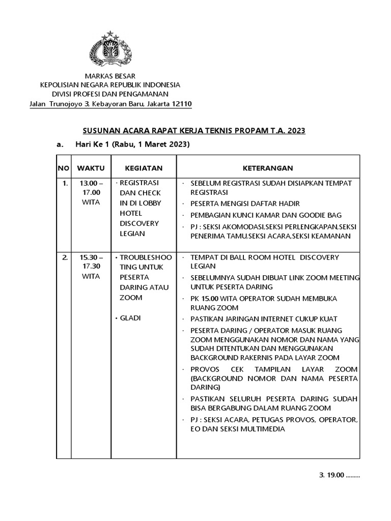 SUSUNAN ACARA TOR RAKERNIS PROPAM | PDF