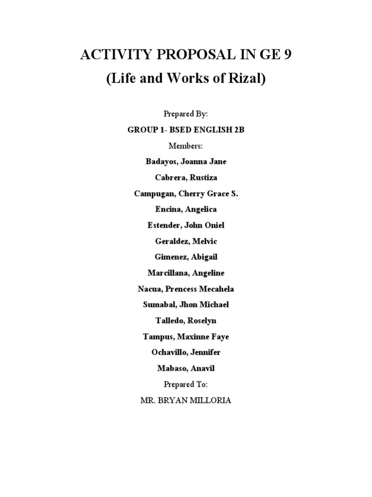 GROUP 1-Rizal's Activity Proposal | PDF | Philippines