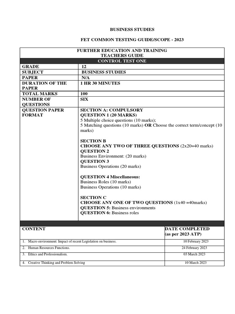 2023 BSTD Grade 12 Scope | PDF | Corporate Social Responsibility | Multiple Choice