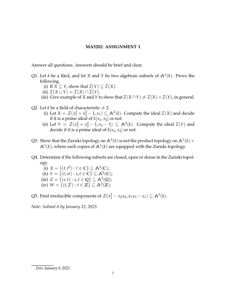 Algebraic Geometry Problem Set | PDF | Teaching Methods & Materials
