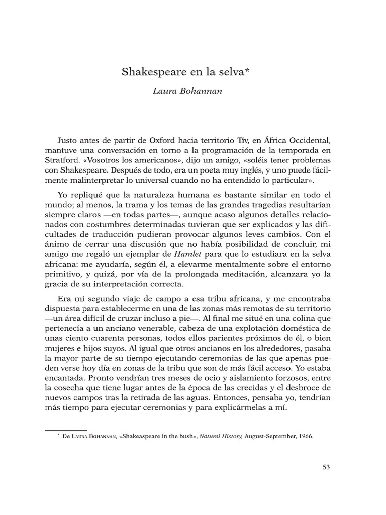 Bohannan, Laura (Shakespeare en La Selva) PDF | PDF
