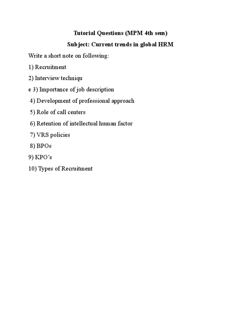 MPM 4 TH Sem Tutorial | PDF