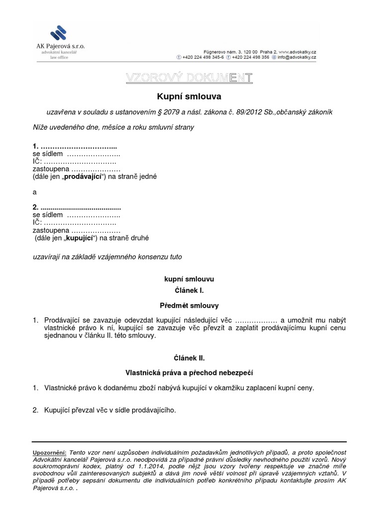 Noz Kupni Smlouva 1 PDF | PDF