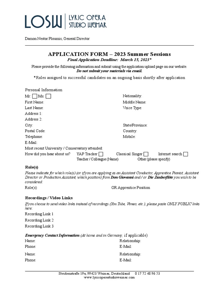 LOSW Application Form - Summer 2023 | PDF | Videotelephony | Computing