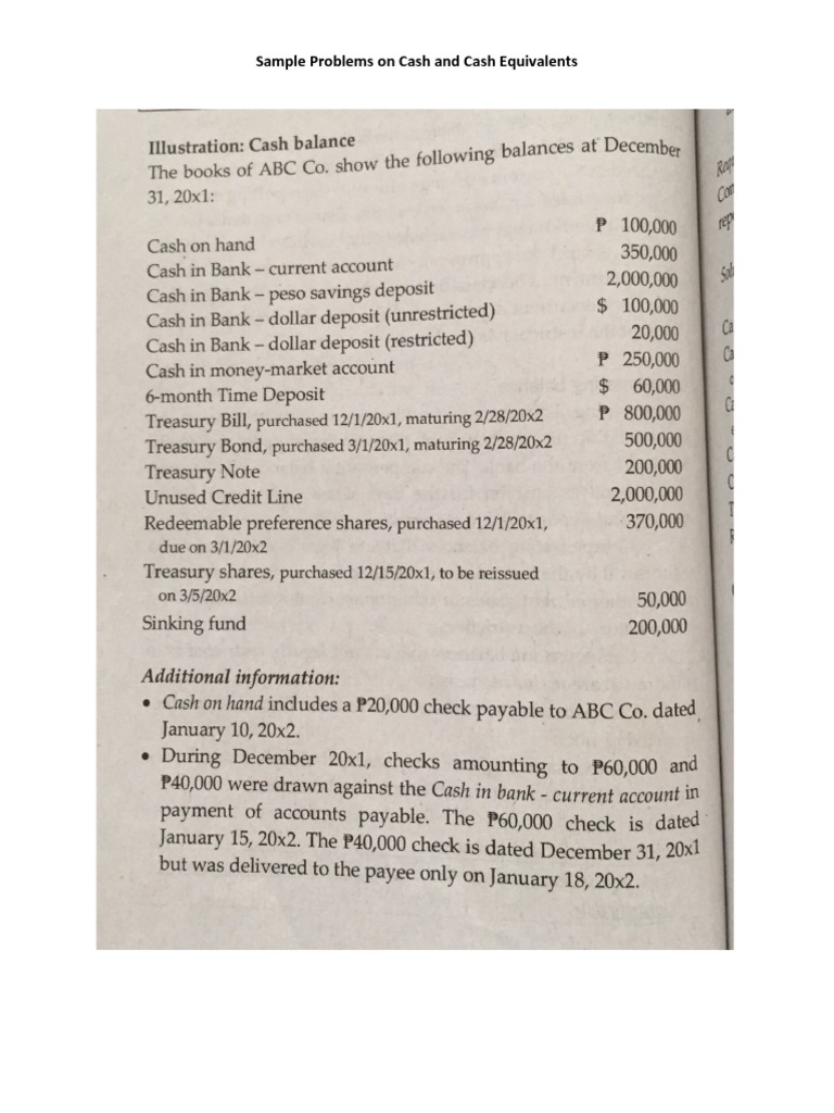 Cash and Cash Equivalents - Sample Problems | PDF